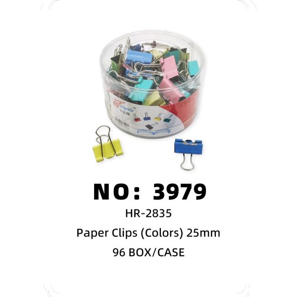 NO: 3979 25mm Colored Long Binder Clip 96BOX/CASE - VCHEM